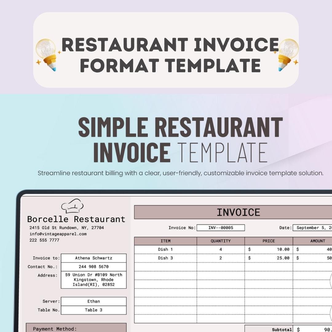 Plantilla de formato de factura de restaurante, plantilla de factura de ...