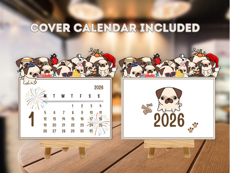 Cute Pug Dog Desk Calendar 2026 | Printable SVG Desk Calendar | Cricut ...