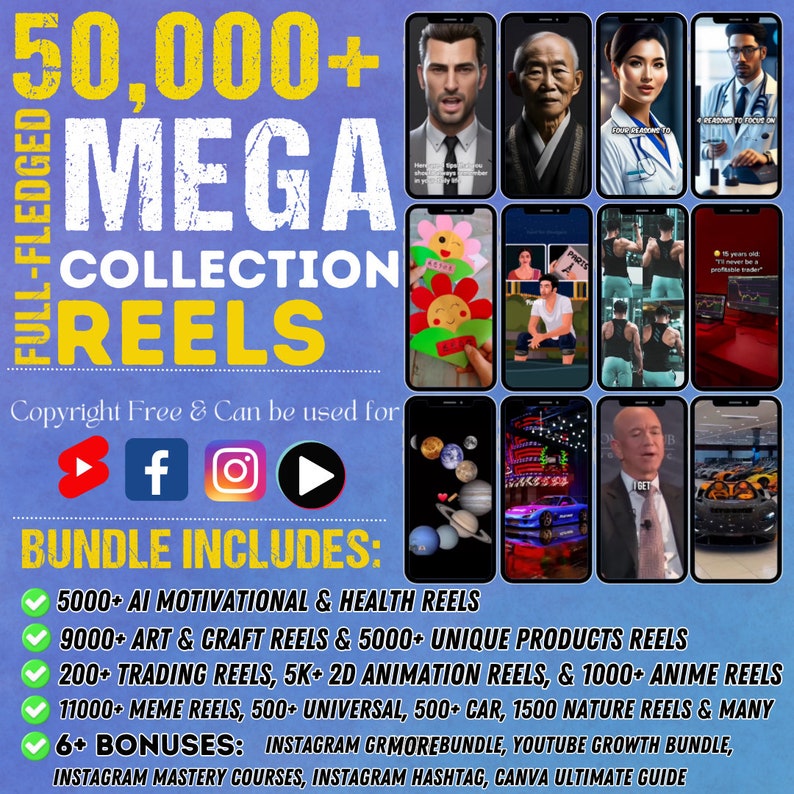 50000 Mega Reels Collection | 50000+ Mega Reels Collection: AI Motivational Reel, AI Health ...