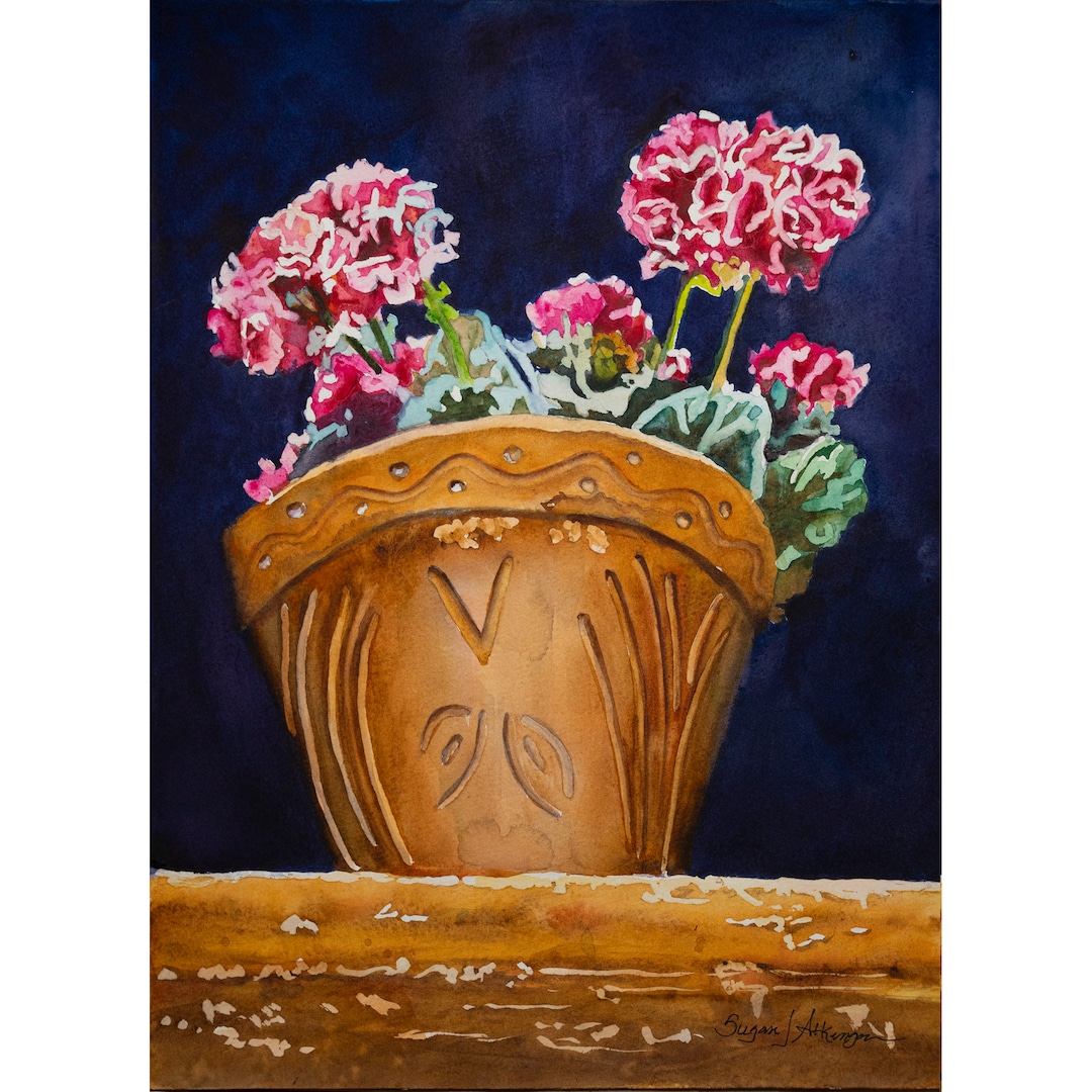 Geranium Watercolor Watercolor Flowers Geranium Painting - Etsy