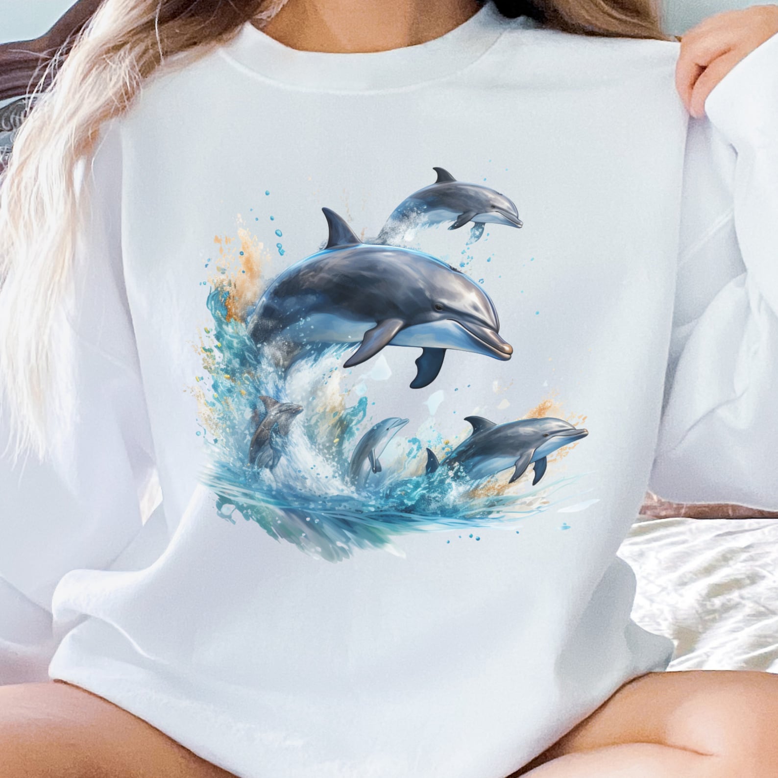 Watercolour Dolphin Sweatshirt, Environmental Ocean Life Sweater ...