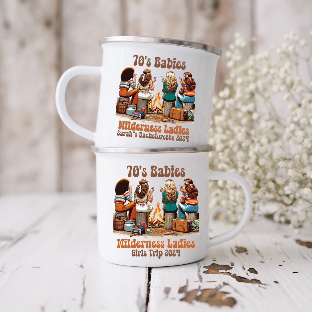 70's Bachelorette Personalized Enamel Camping Mug Custom Girls Trip ...