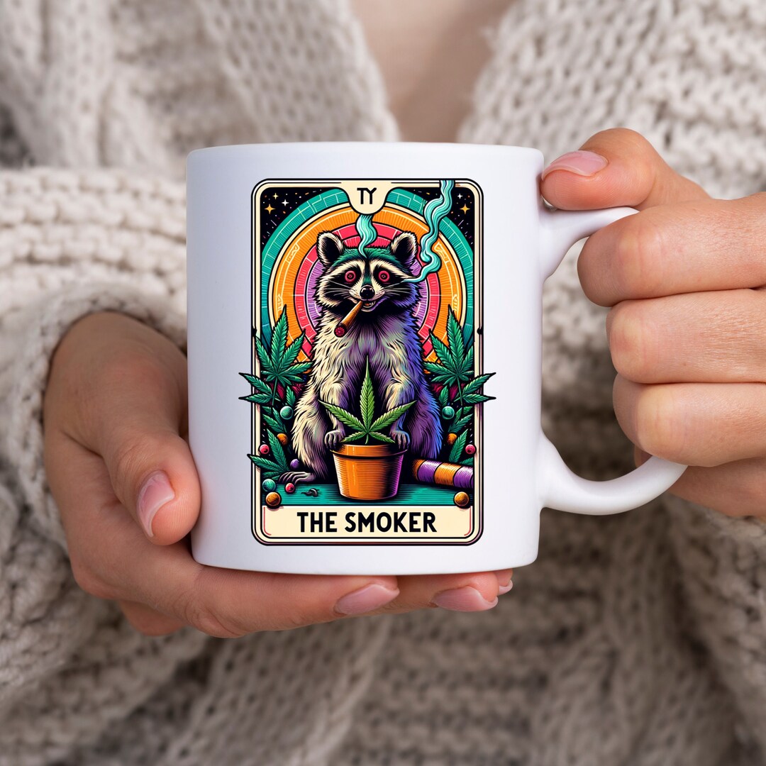 Raccoon Tarot Coffee Mug Retro Gift for Smoker Marijuana Leaf Anime ...