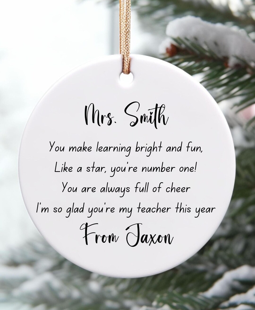Personalized Teacher Ornament, Gift From Student, Teacher Poem Mentor ...