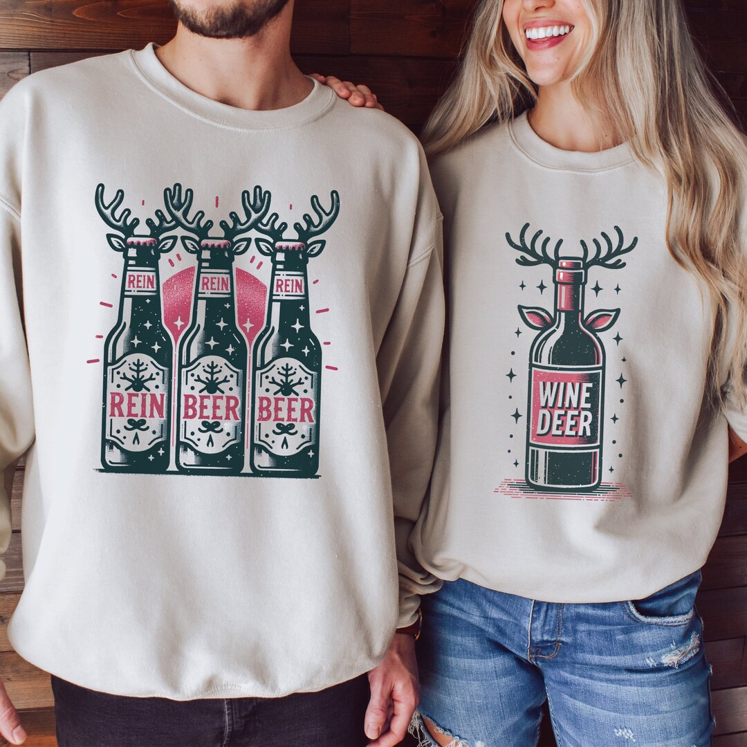 Couples Matching Beer Wine Christmas Sweater Ugly Sweater for Xmas ...