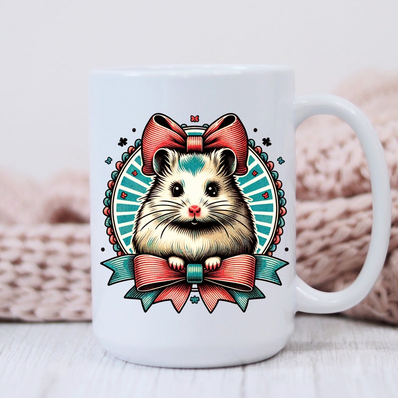 Coquette Hamster Mug Ceramic Bow Coffee Cup Cute Hamster Gift for Crazy ...