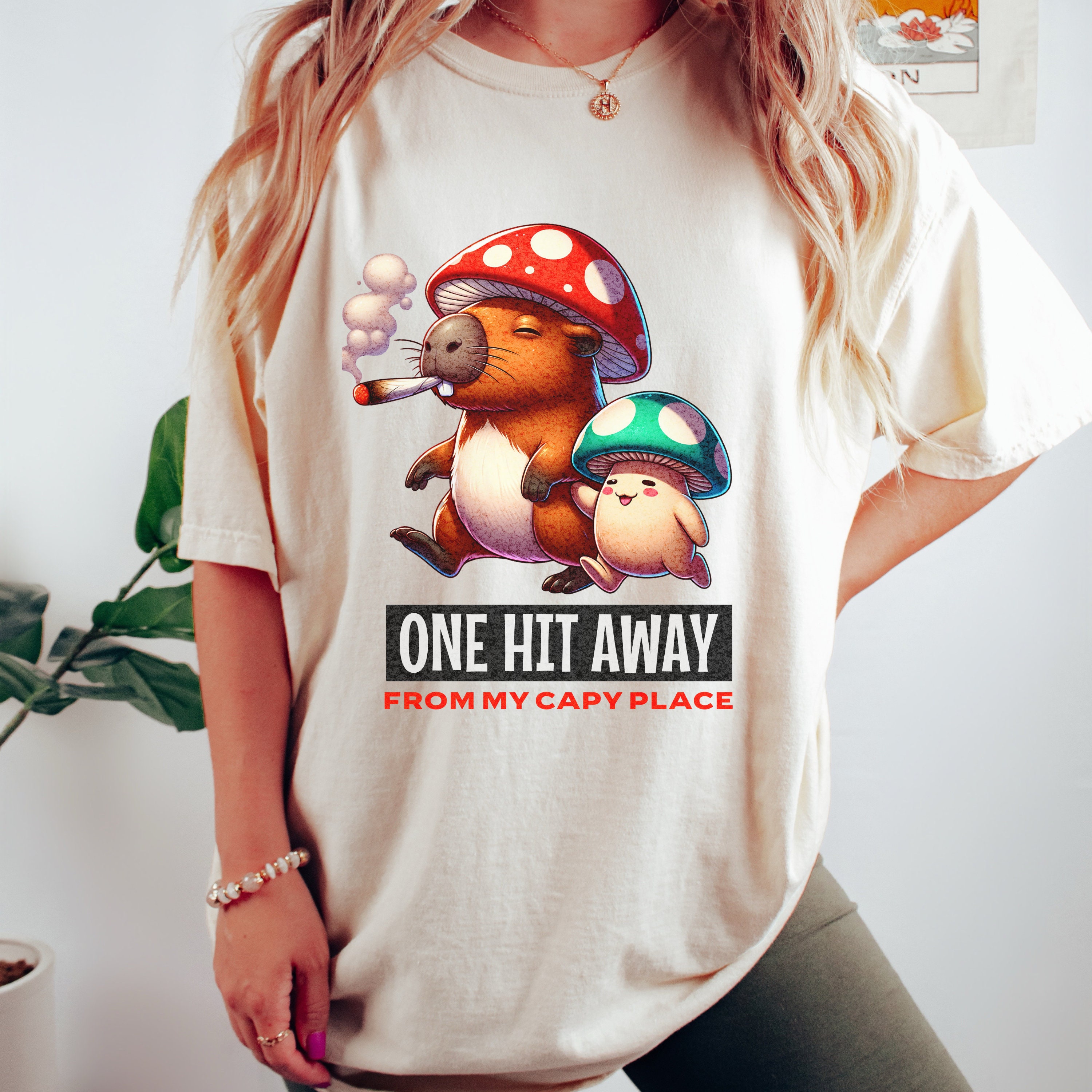 Capybara Mushroom Shirt Gift for Smoker Cottagecore Hippie Tshirt for ...
