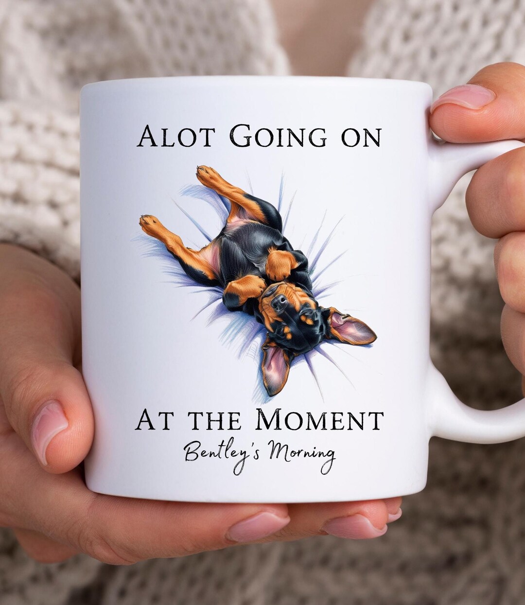 Alot Going on at the Moment Personalized Dog Mug, Doberman Pinscher ...