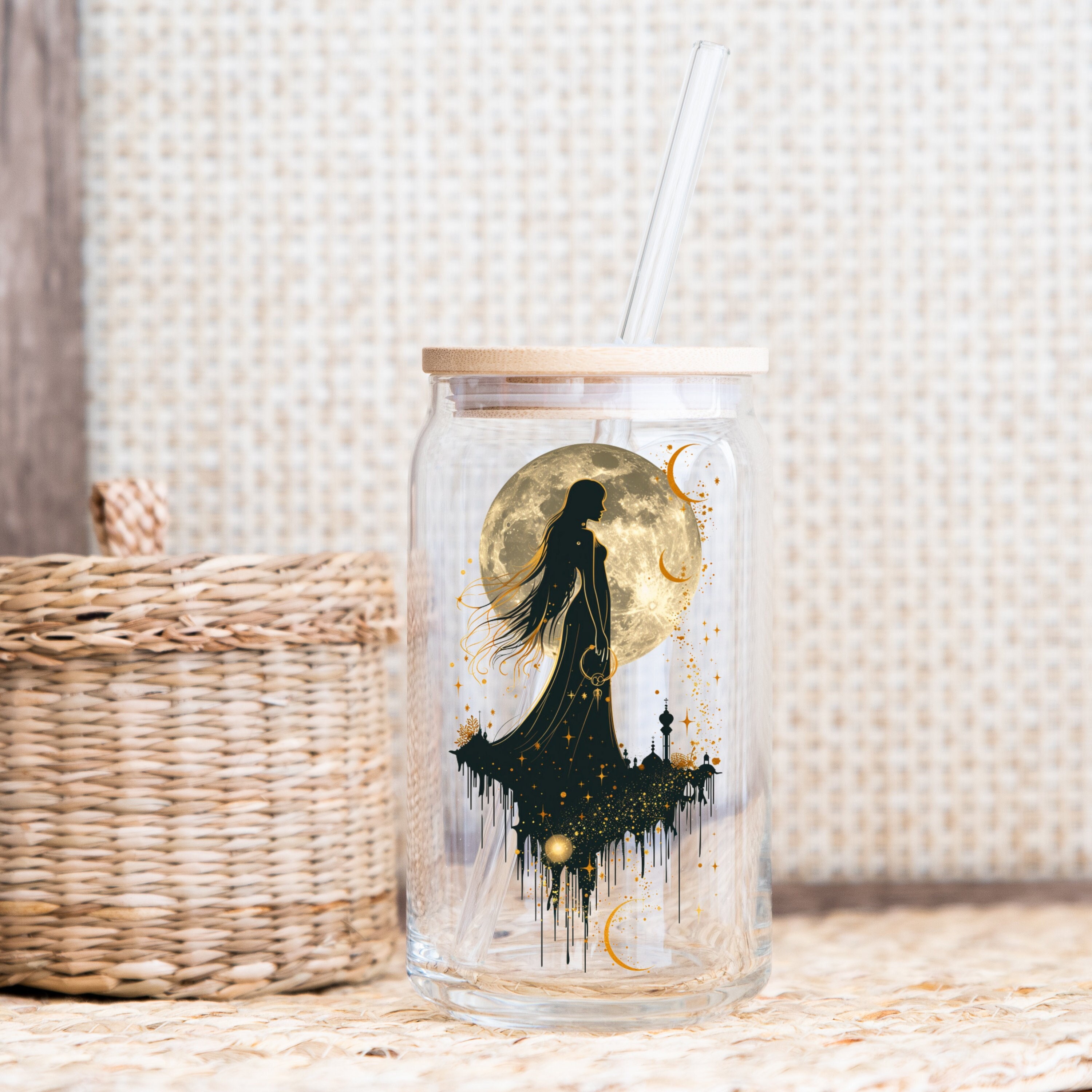 Celestial Fairy Moon Glass Sipper Cup Astrology Fairycore Iced Coffee ...