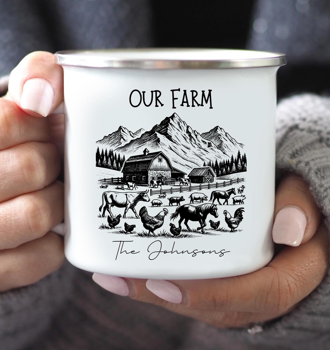 Personalized Vintage Farmhouse Camping Mug With Custom Name, Farmer ...