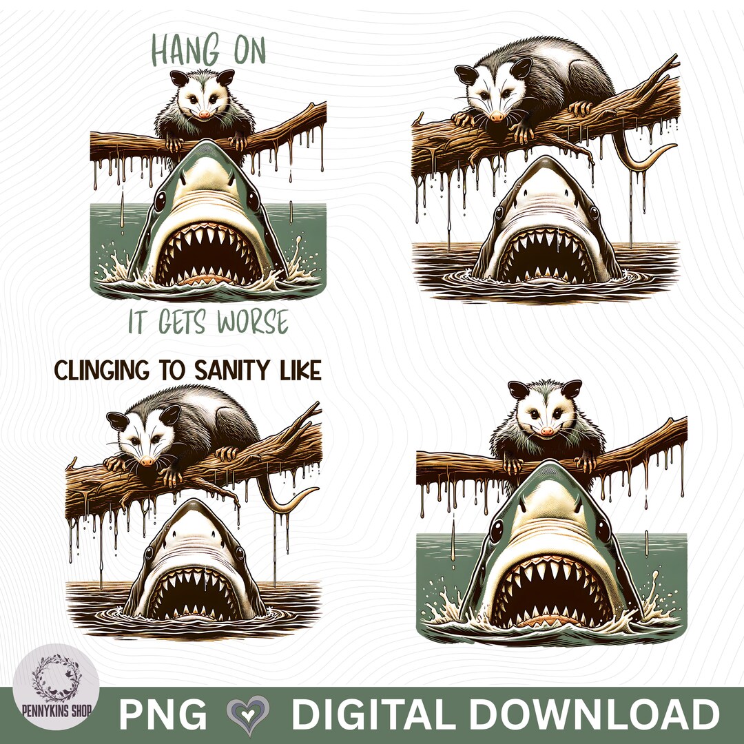 Opossum and Sharks Clipart Bundle, Animal Humor Sublimation, Unhinged ...