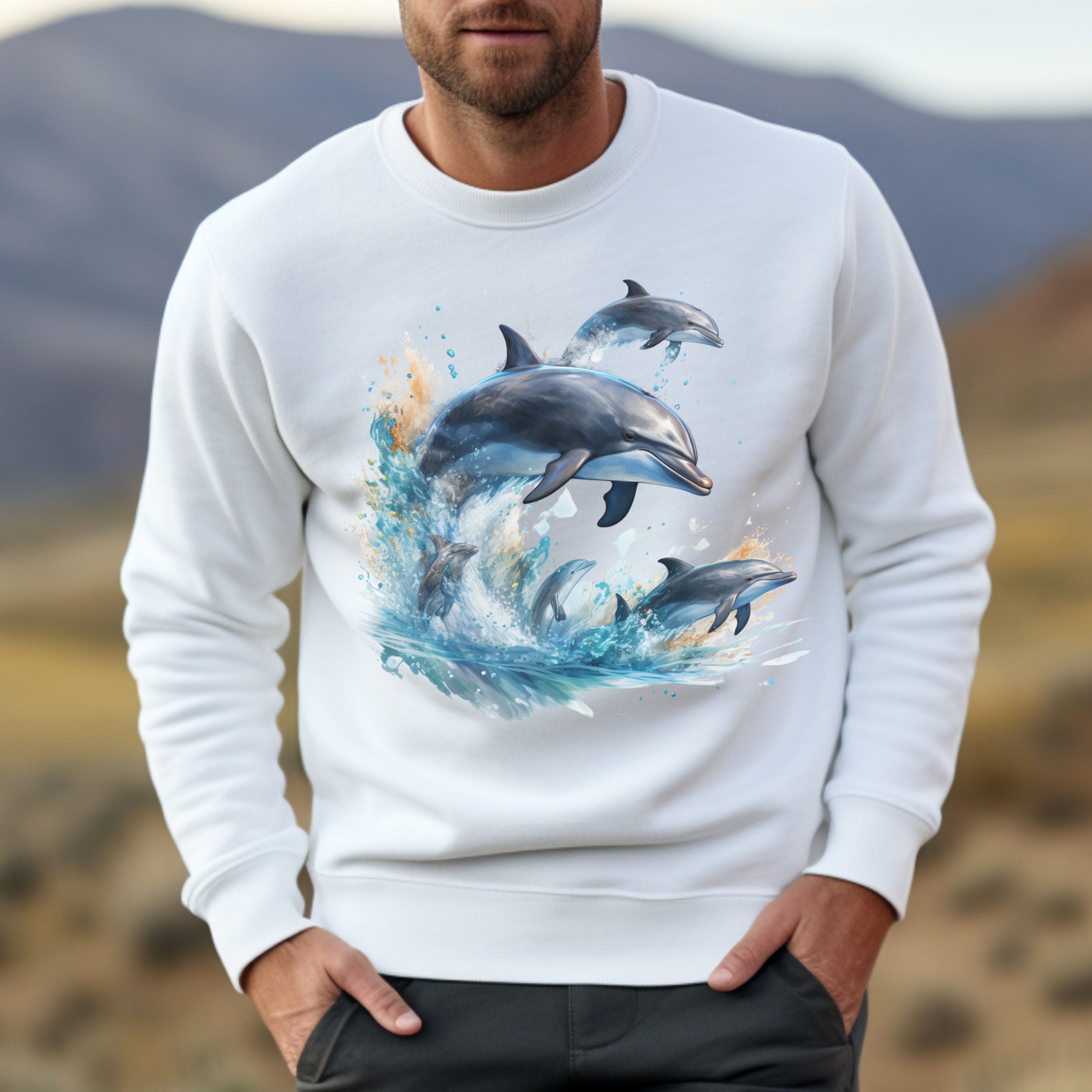 Watercolour Dolphin Sweatshirt, Environmental Ocean Life Sweater ...