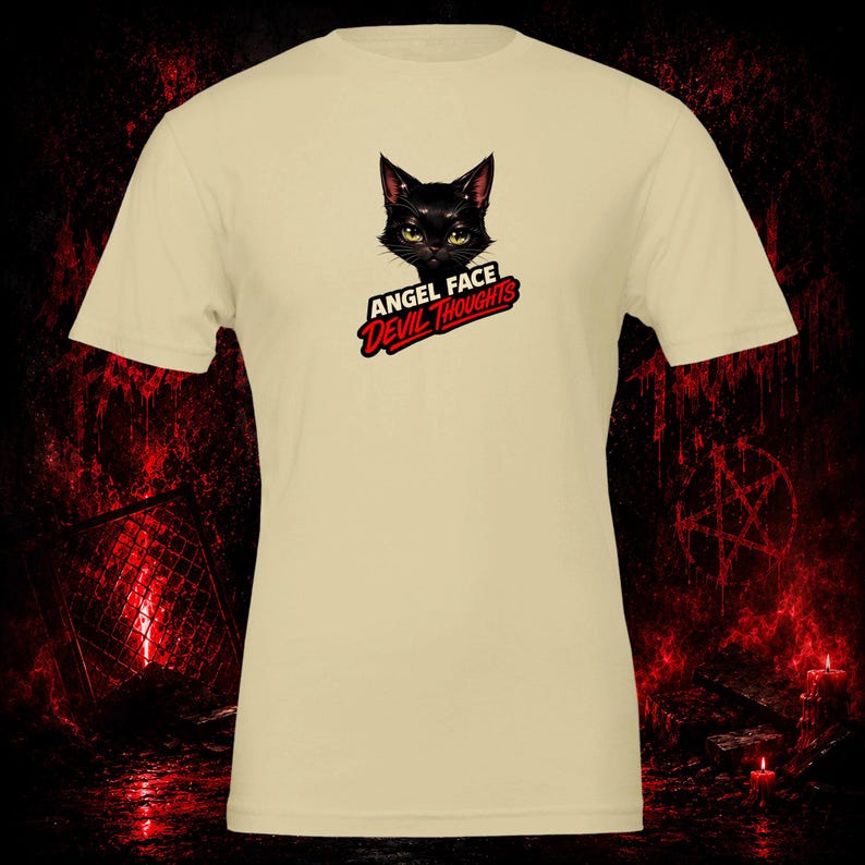 Angel Face Devil Thoughts Shirt | Gothic Black Cat Graphic Tee | Unisex ...