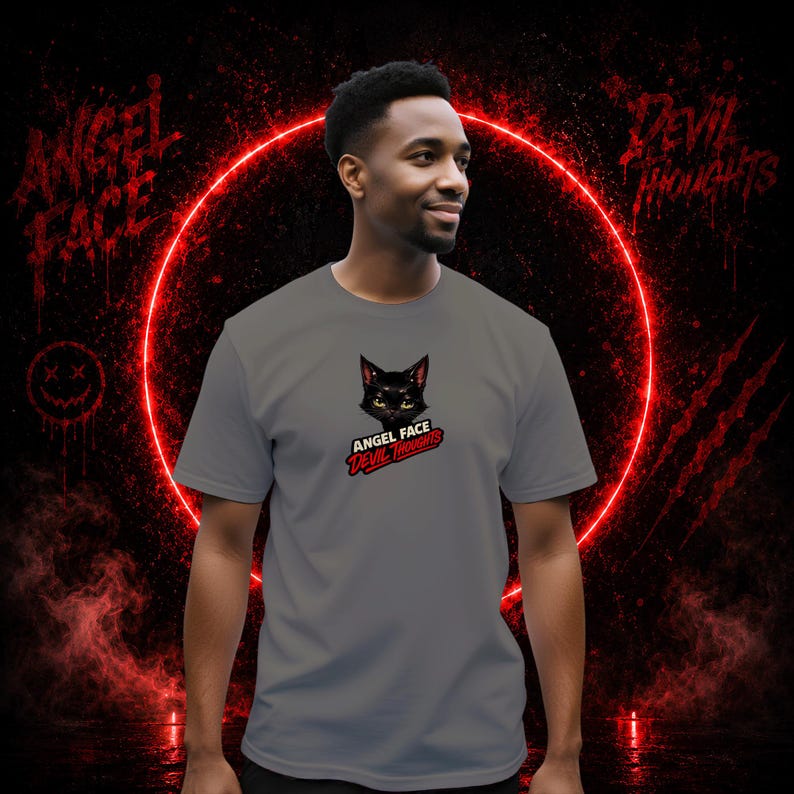 Angel Face Devil Thoughts Shirt | Gothic Black Cat Graphic Tee | Unisex ...