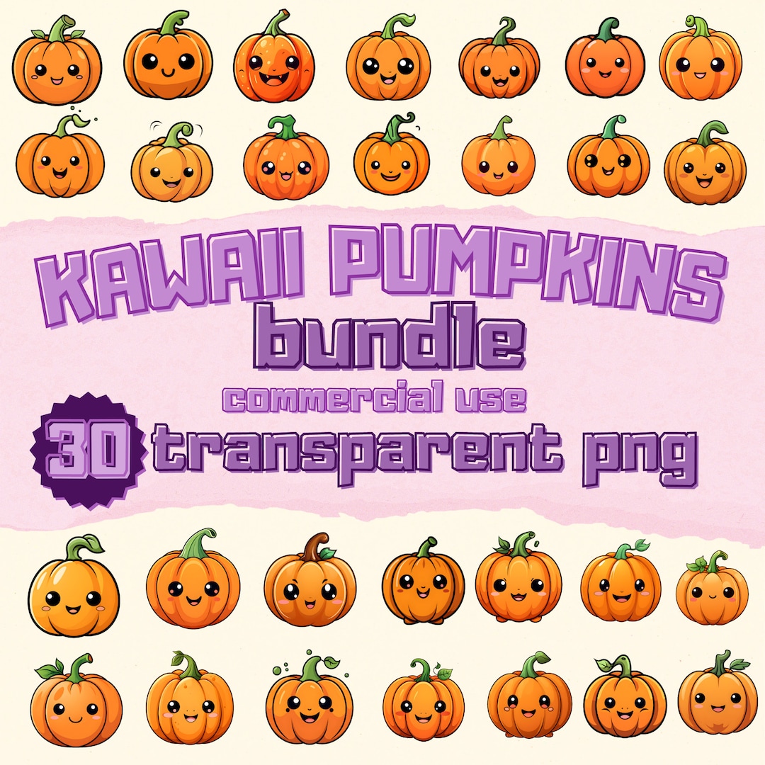 Kawaii Pumpkins Halloween Clipart PNG Bundle of Cute Happy - Etsy