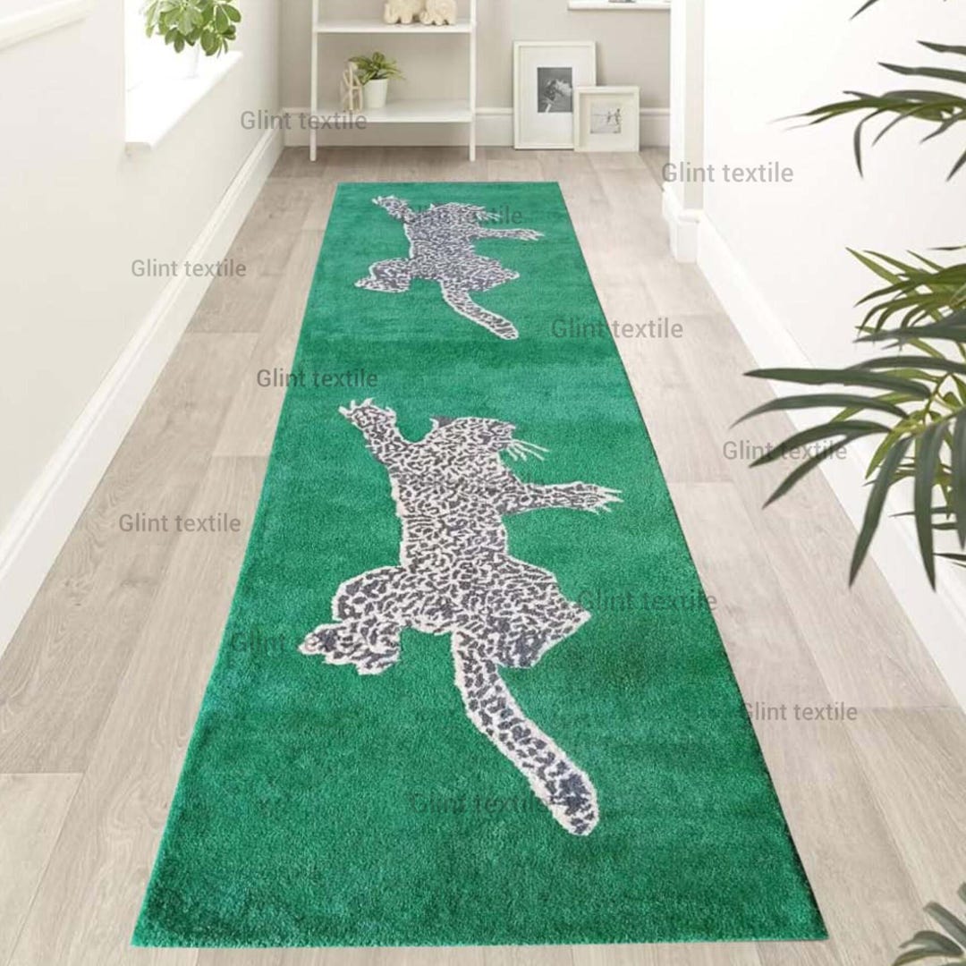 Leopard Runner Green | Stairway Runner Rug | Entryway Rug | 2.6x10 2 ...