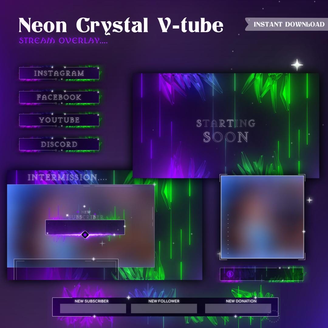 Neon Crystal V-tube Stream Overlay Pack | Green Purple Crystal V-tube ...