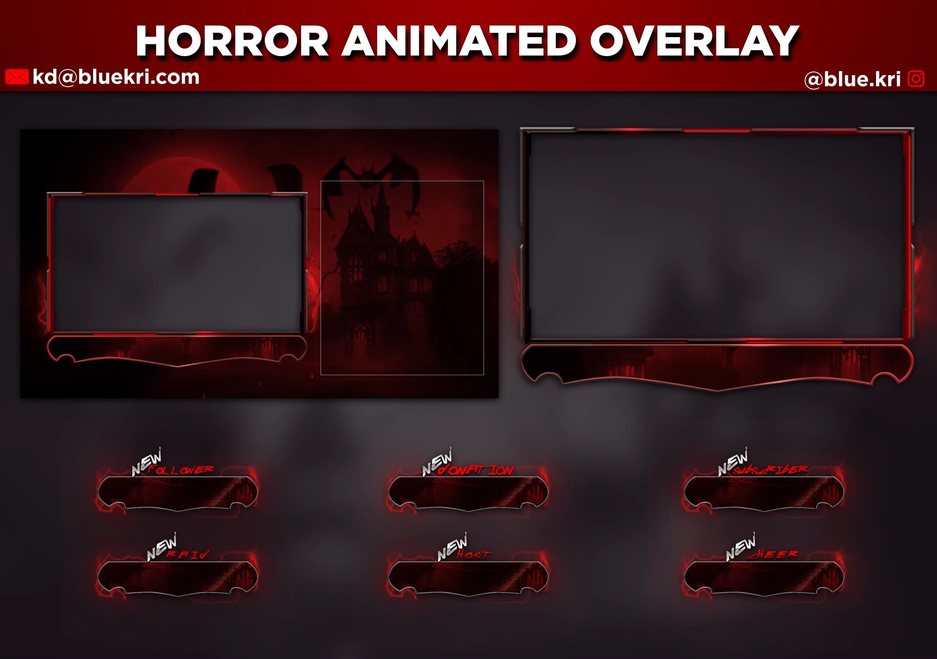 Horror Bat Animated Stream Overlay Pack Space Twitch Overlay Pack ...