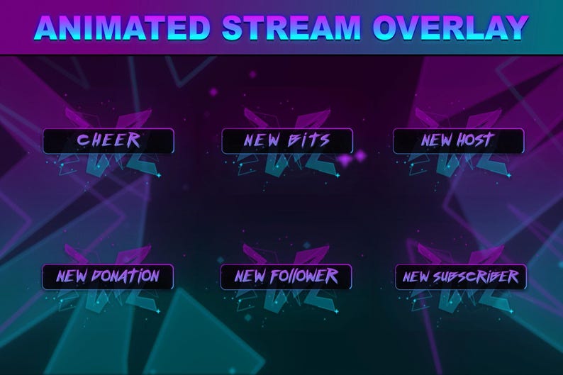 Animated Neon Stream Overlay Package | Purple Blue Twitch Graphics ...