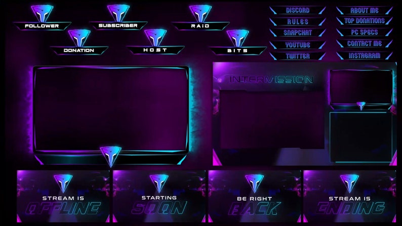 Custom Twitch Overlay Package | ANIMATED Stream Package: Screens ...