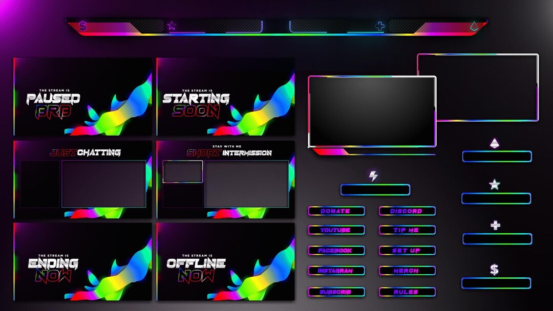 Neon Plus Stream Overlay Pack | Animated Overlay Package | Twitch ...
