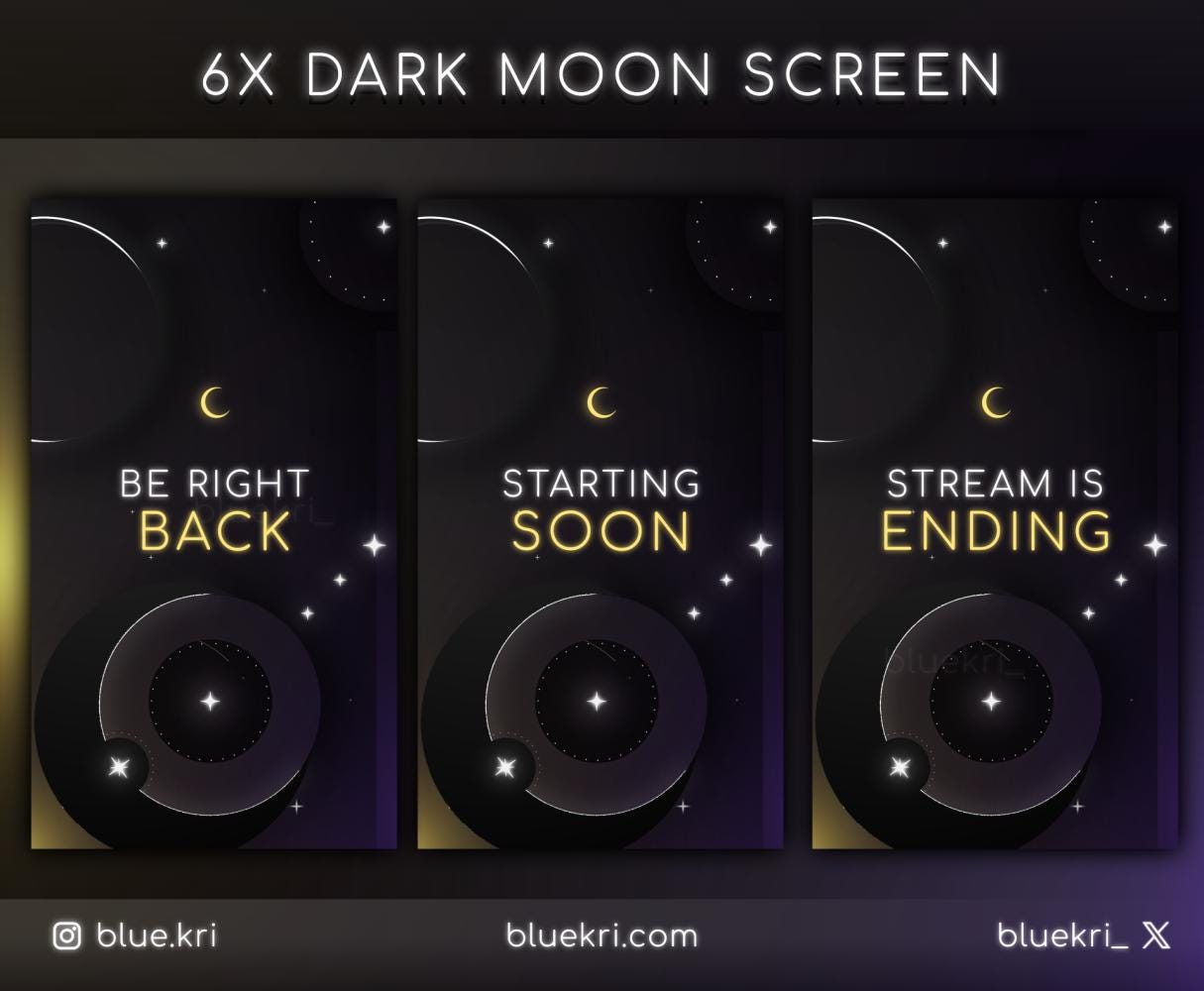 Dark Moon Tiktok Stream Screens | Animated Celestial Overlay Pack (6x ...