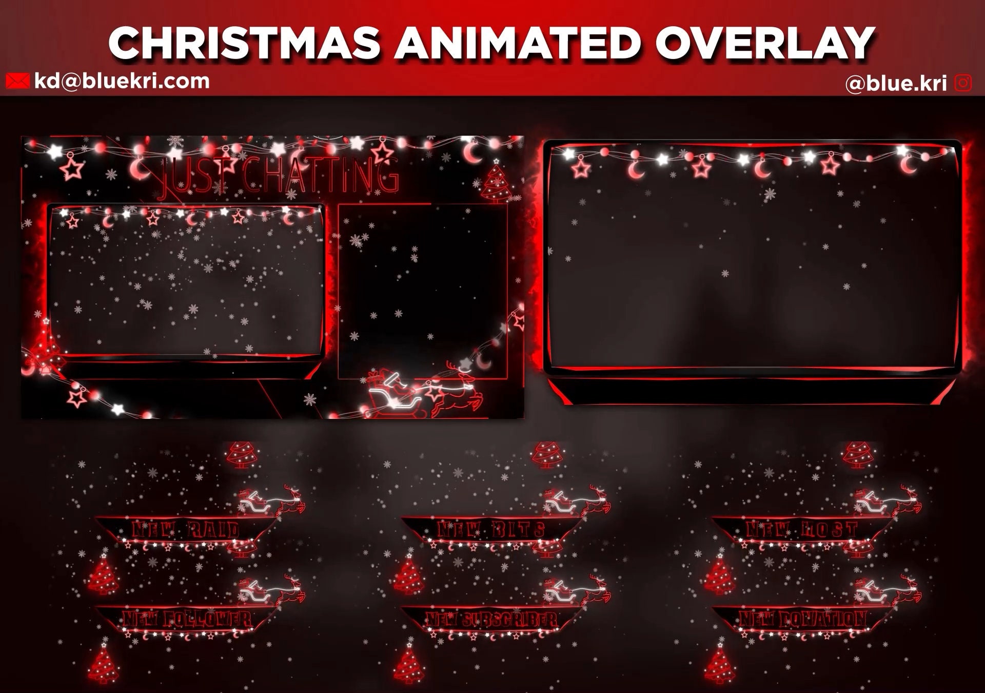 Christmas Twitch Overlay Package | Red Night Animated Stream Overlay ...