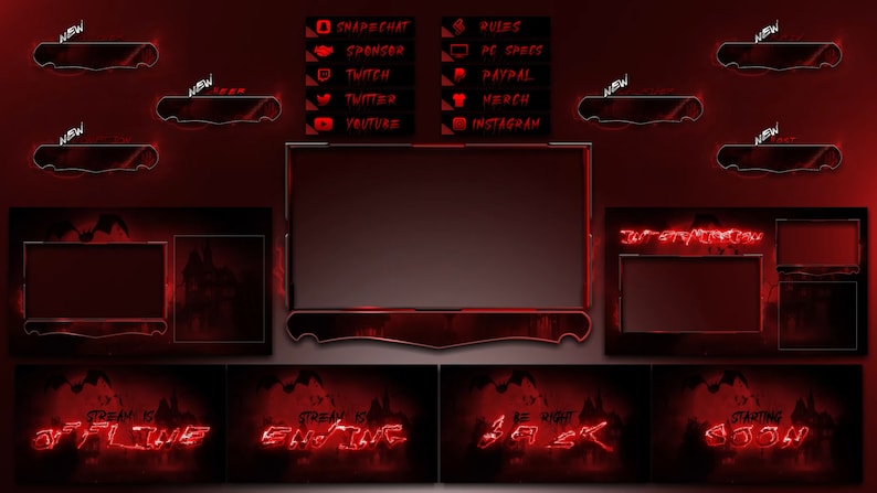 Horror Bat Animated Red Stream Overlay Pack | Spine-chilling Haunted ...