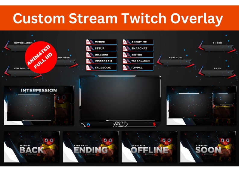 Custom Animated Twitch Overlay Package, Stream Screens, Panels - Etsy