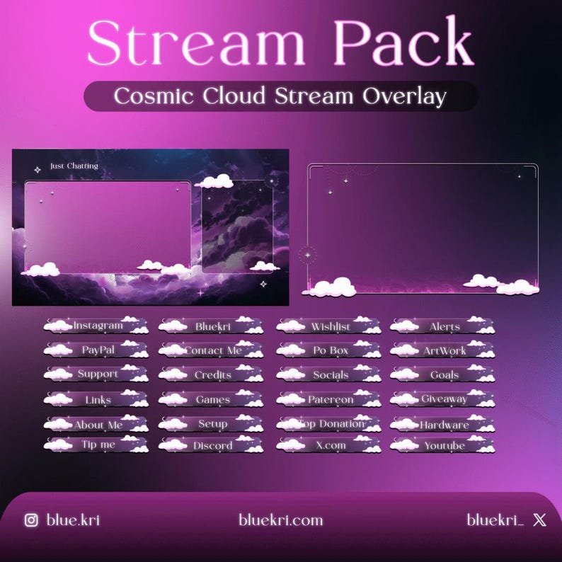 Cosmic Cloud Twitch Overlay Animated | Dreamy Vtuber Stream Package for ...