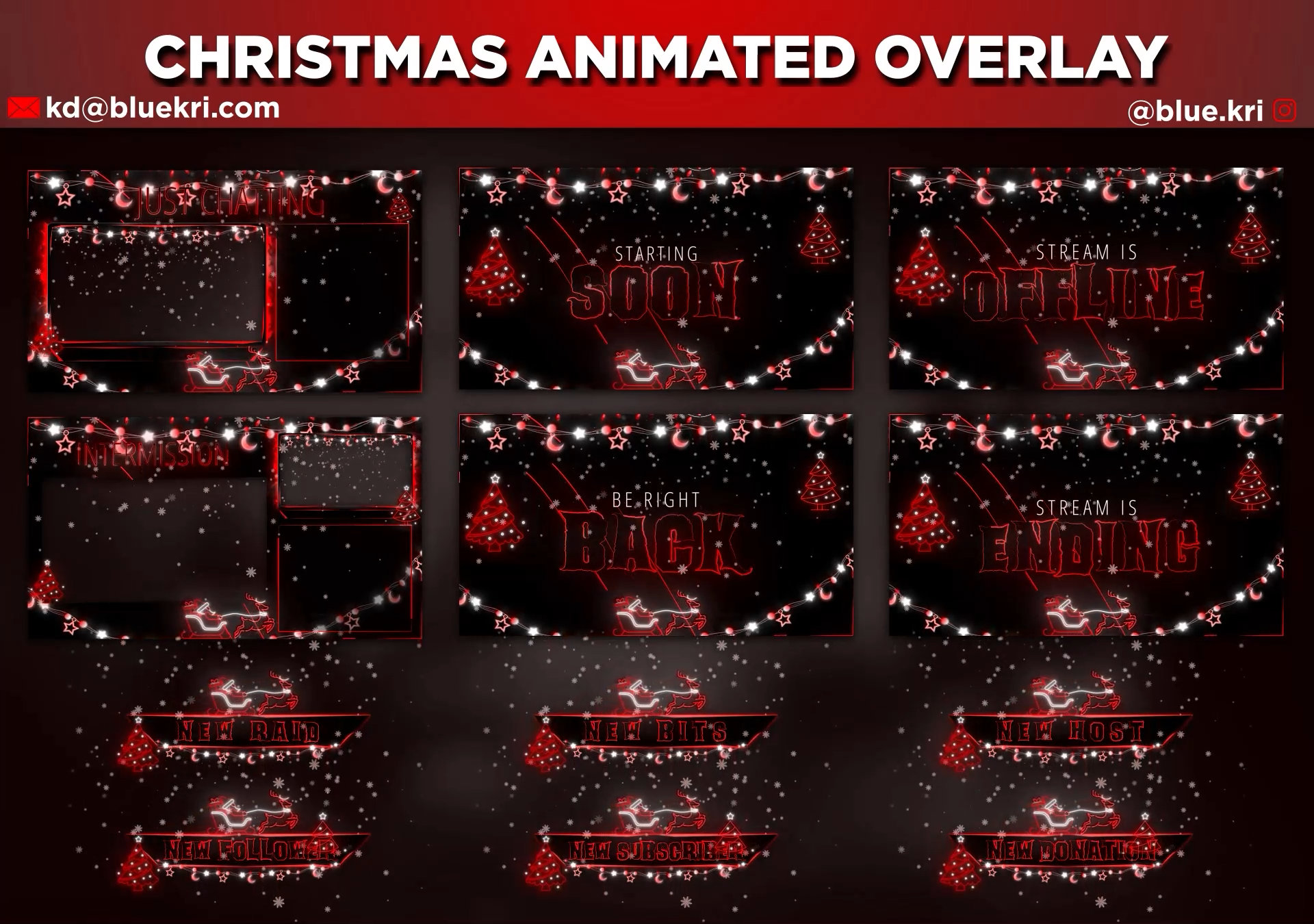 Christmas Twitch Overlay Package Red Night Animated Stream Overlay Pack ...