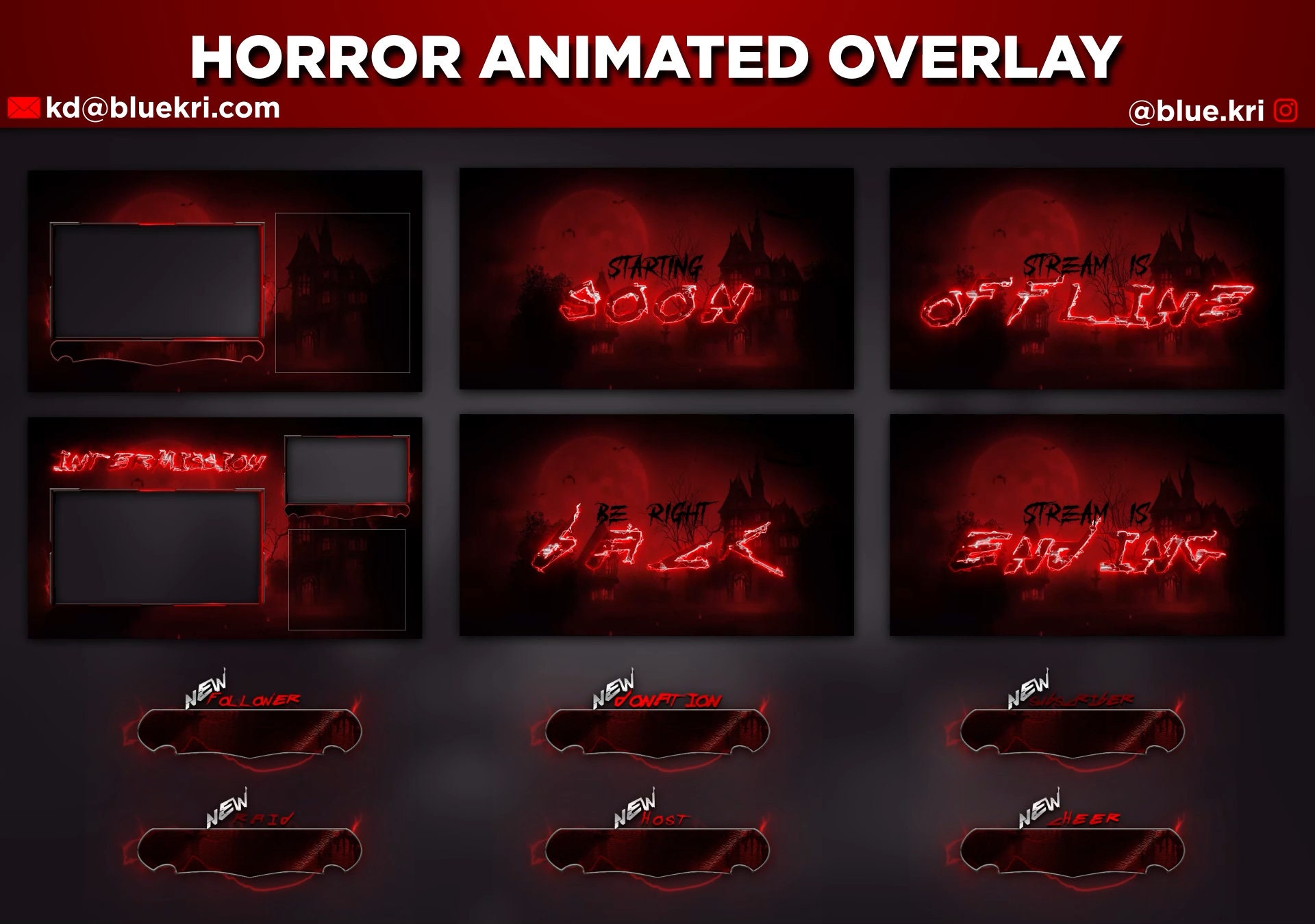 Horror Bat Animated Stream Overlay Pack Space Twitch Overlay Pack ...
