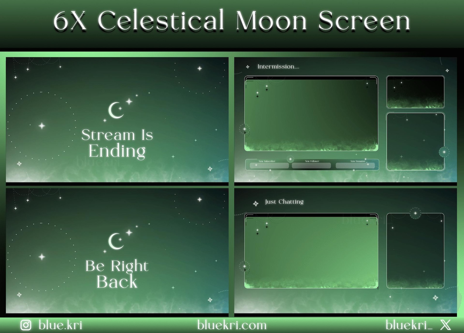 Green Moon Stream Screens – Celestial Vtuber Overlay Package (digital ...