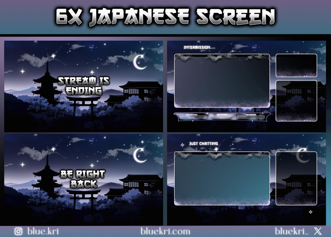 Japanese Stream Overlay Screens | 6x Screen Set for Streamers | Twitch ...