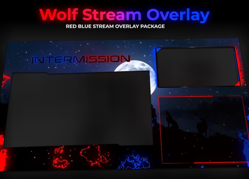 Animated Wolf Stream Overlay Pack | Red Blue Lunar Theme | Twitch Kick ...