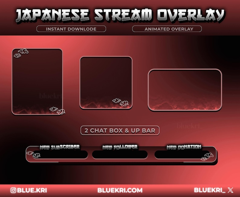 Japanese-themed Red Animated Stream Overlay | Japanese Twitch Stream ...