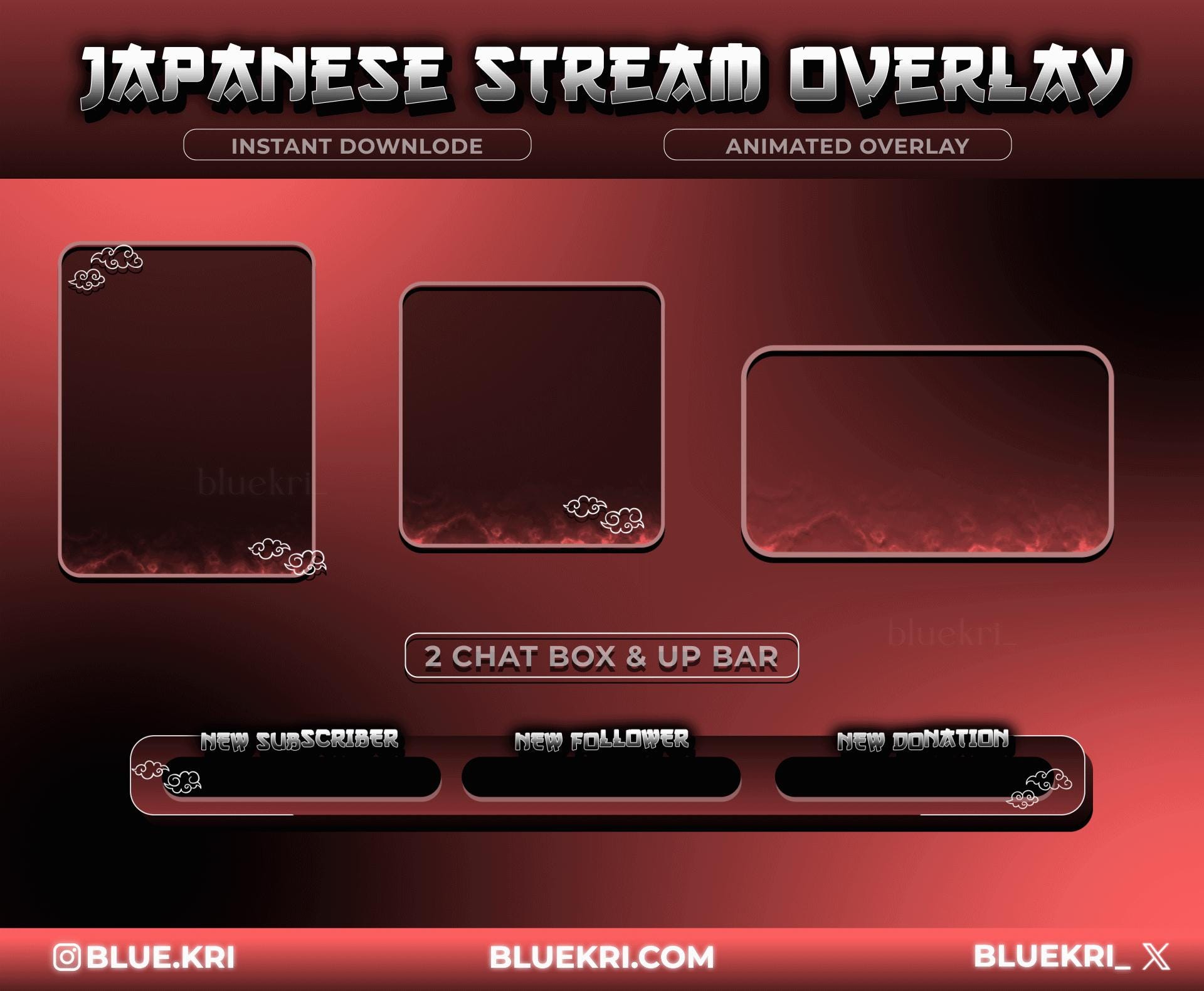 Japanese-themed Red Animated Stream Overlay | Japanese Twitch Stream ...
