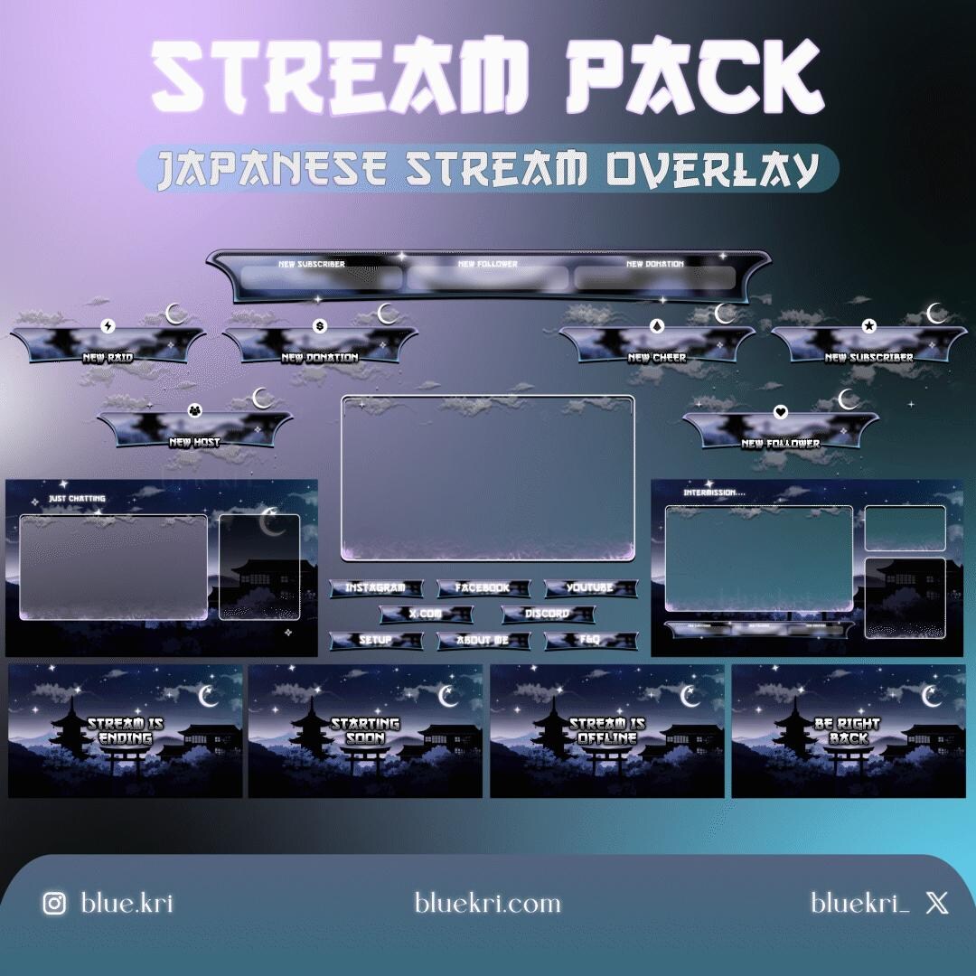 Japanese Night Sky Stream Overlay Pack | Twitch, Youtube, Facebook - Etsy