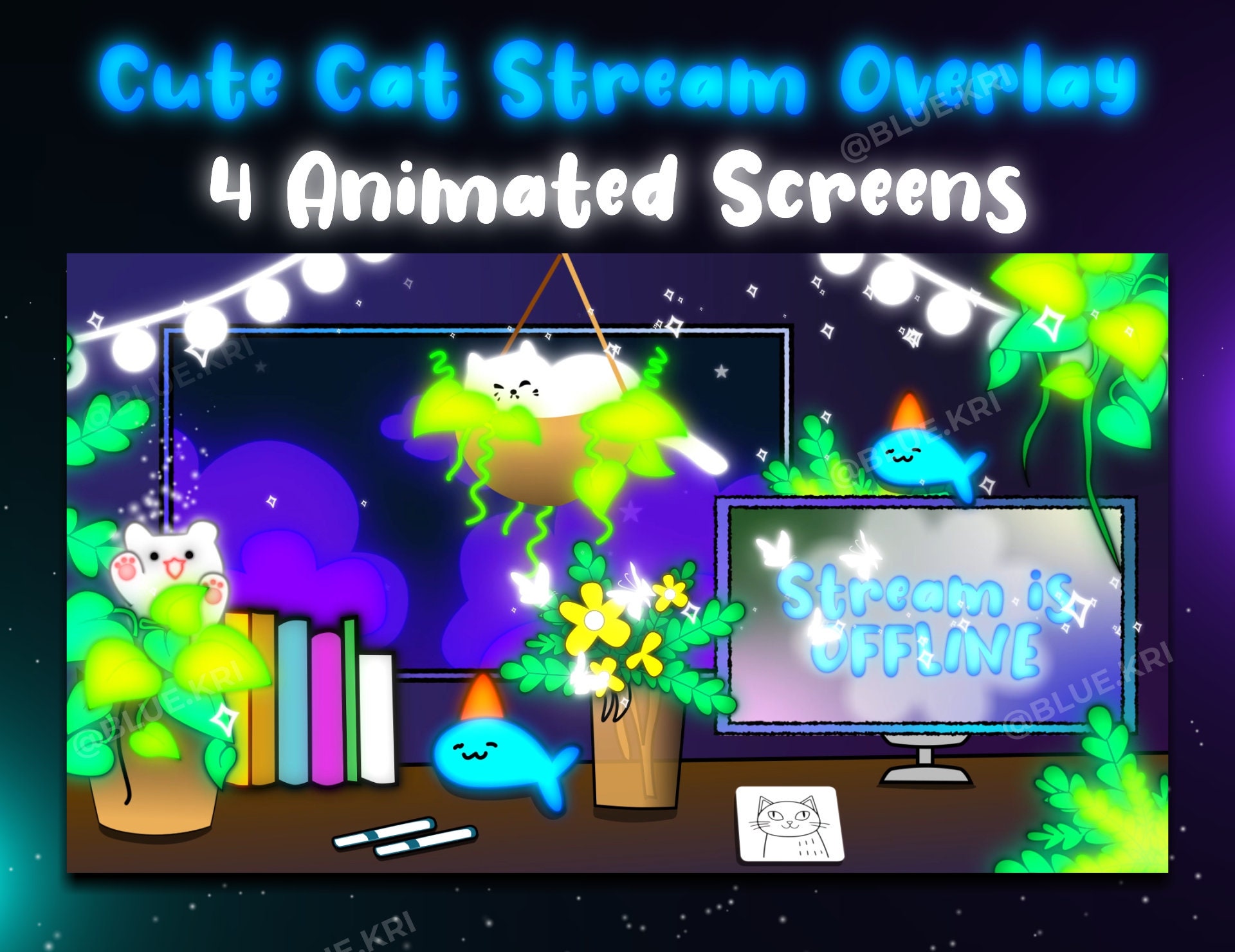 Cute Cat Animated Stream Overlay | Cute Lo-fi Twitch Overlays & Alerts ...