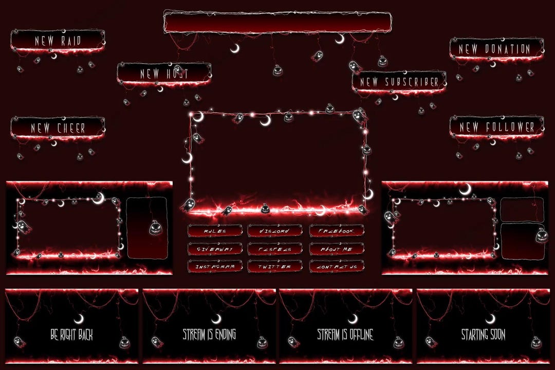 Gothic Neon Halloween Stream Overlay With a Red | Pumpkin Twitch ...