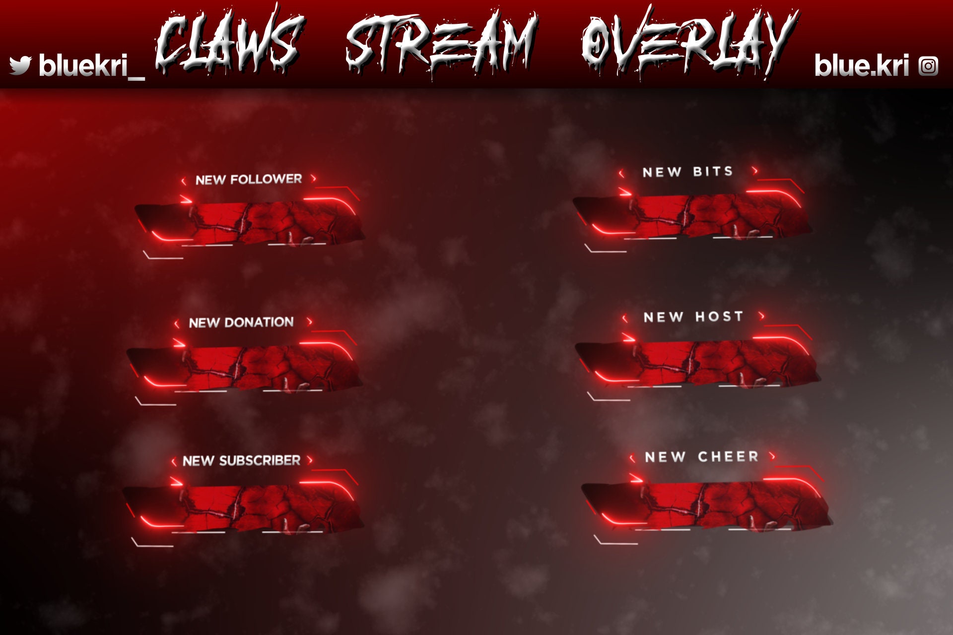 Claws Animated Twitch Overlay, Red Stream Package, Twitch Alerts, Scene ...