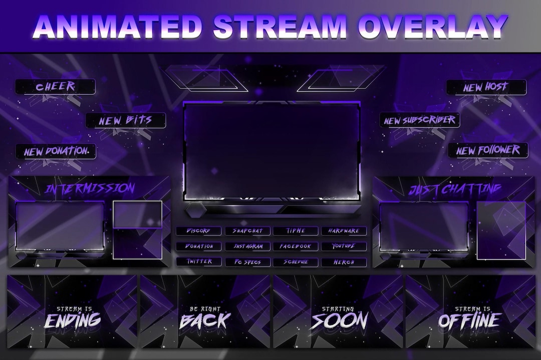 Neon Galaxy Animated Stream Overlay Package | Purple White Stream ...