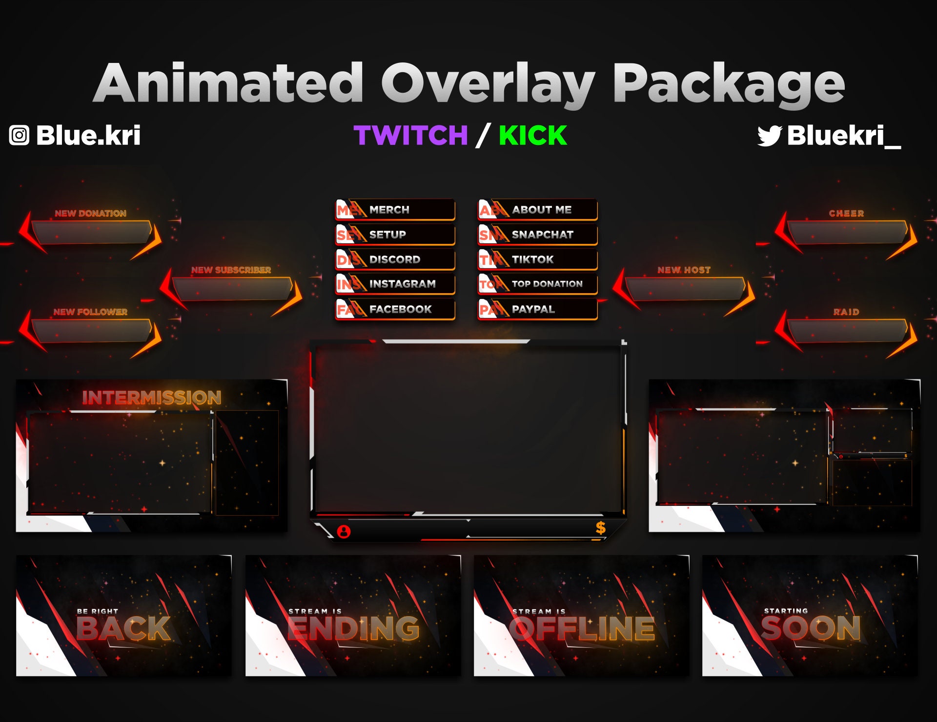 Orange Animated Twitch Overlay Bundle - Full Stream Package With Alerts ...
