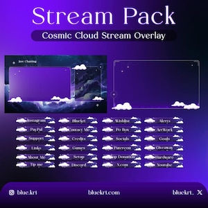 Cozy Clouds Stream Package, Cosmic Cloud Stream Overlay, Glowing Moons ...