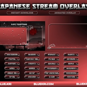 Japanese-themed Red Animated Stream Overlay | Japanese Twitch Stream ...
