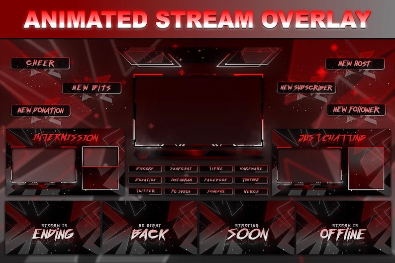 Modern Red Animated Stream Overlay | Animated Twitch Overlay Package ...