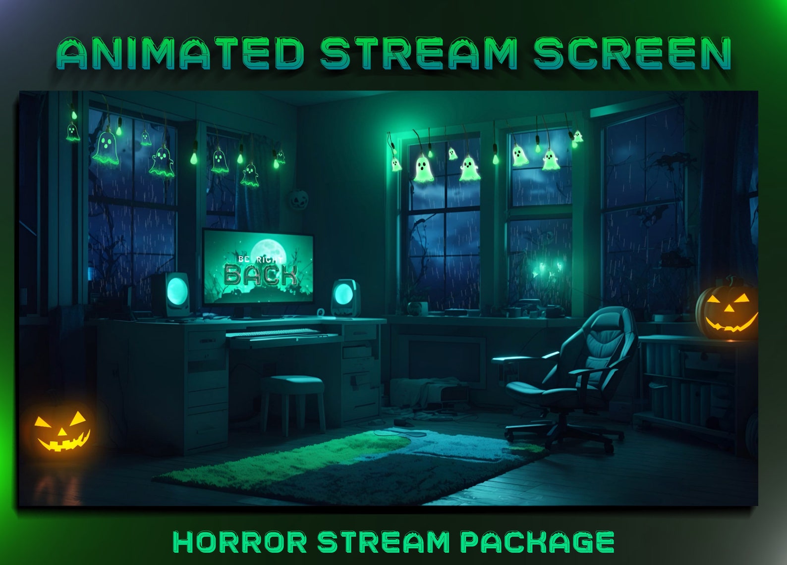 Halloween Horror Stream Screens – Animated Neon Green Overlay Package ...