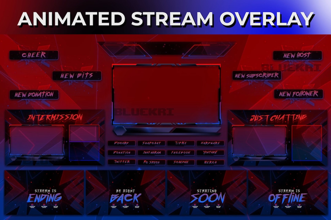Animated Red Stream Overlay Package | Futuristic Red & Blue Themed ...