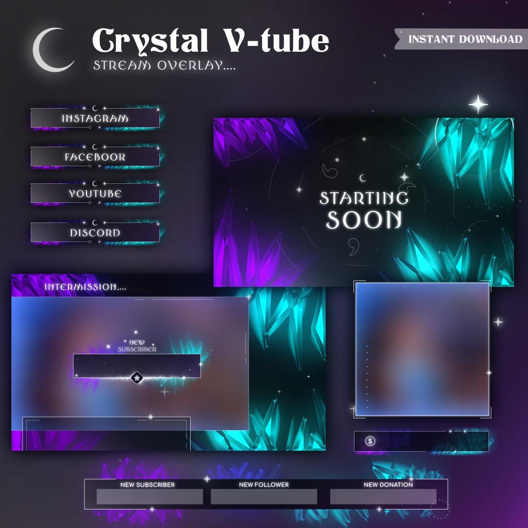Crystal V-tube Stream Overlay Package | Animated Twitch Overlay ...