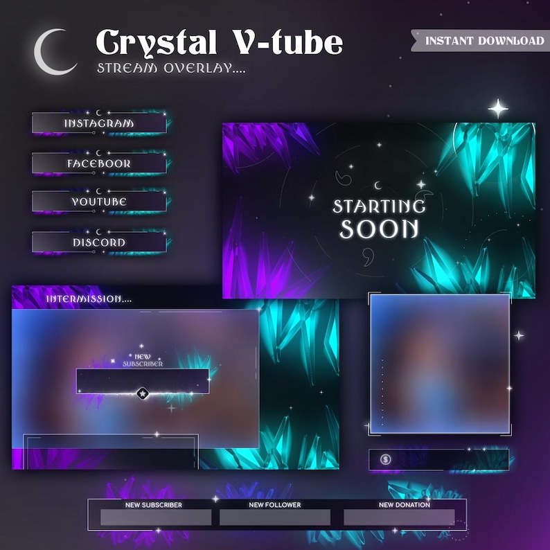 Animated Crystal Vtuber Stream Overlay Pack | Neon Gem Theme | Twitch ...